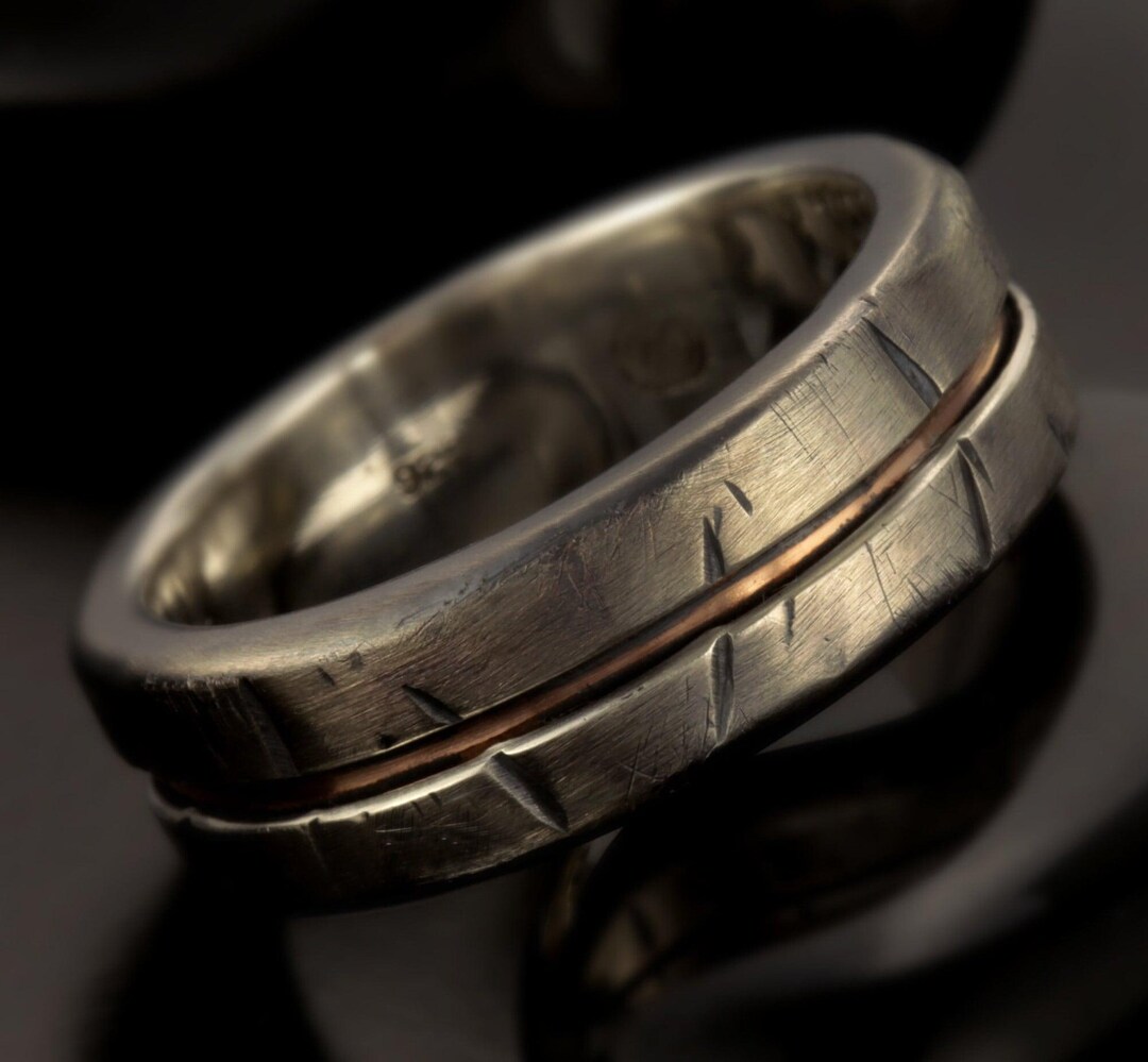 Silver and Copper Rustic Men's Wedding Band, Engagement Ring, Men's ...