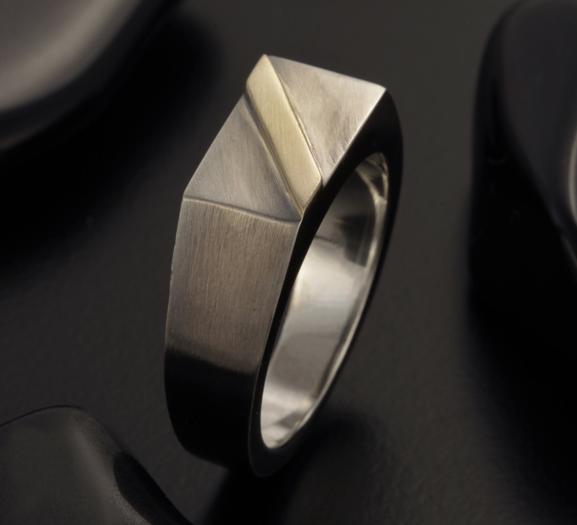 Unique Men Ring Silver & 14K Gold Ring Artisan Men Silver - Etsy