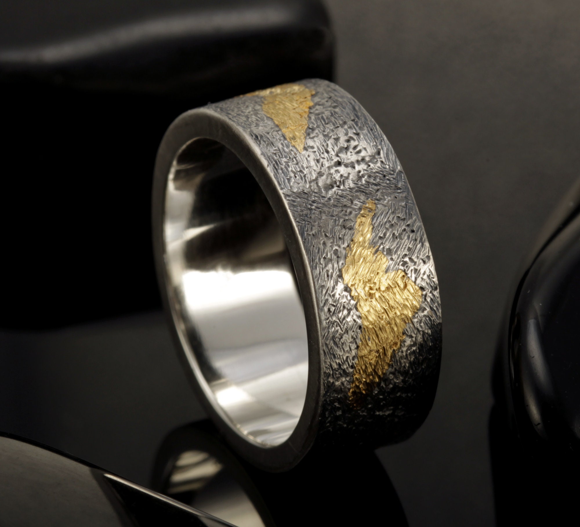 24K Gold Keum Boo Rustic Ringunisex Silver Ring and 24K Gold | Etsy