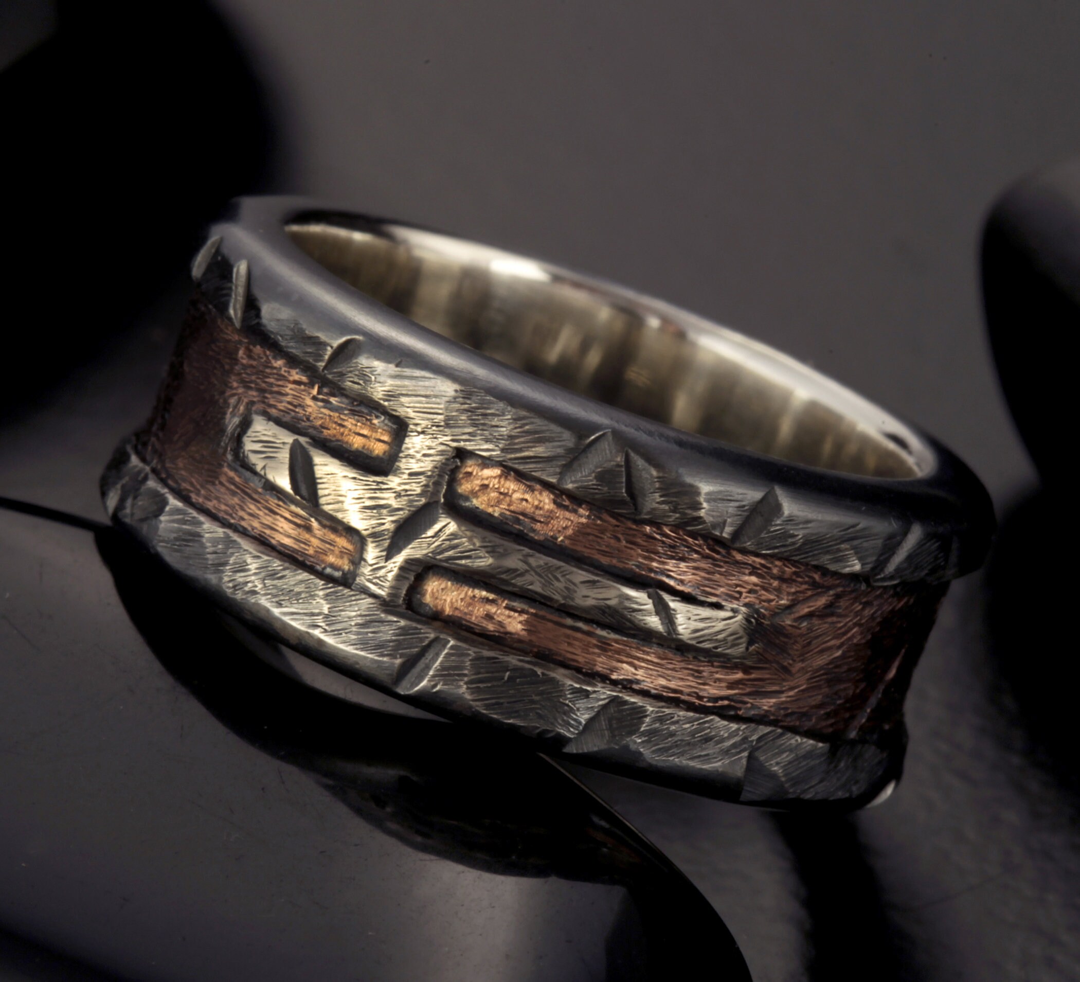 Mens Cross Ring Mens Silver and Copper Band Mens Gift Ring - Etsy