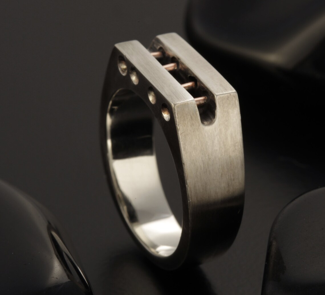 Men Unique Ring Men Silver and Copper Ring Men Signed Ring - Etsy
