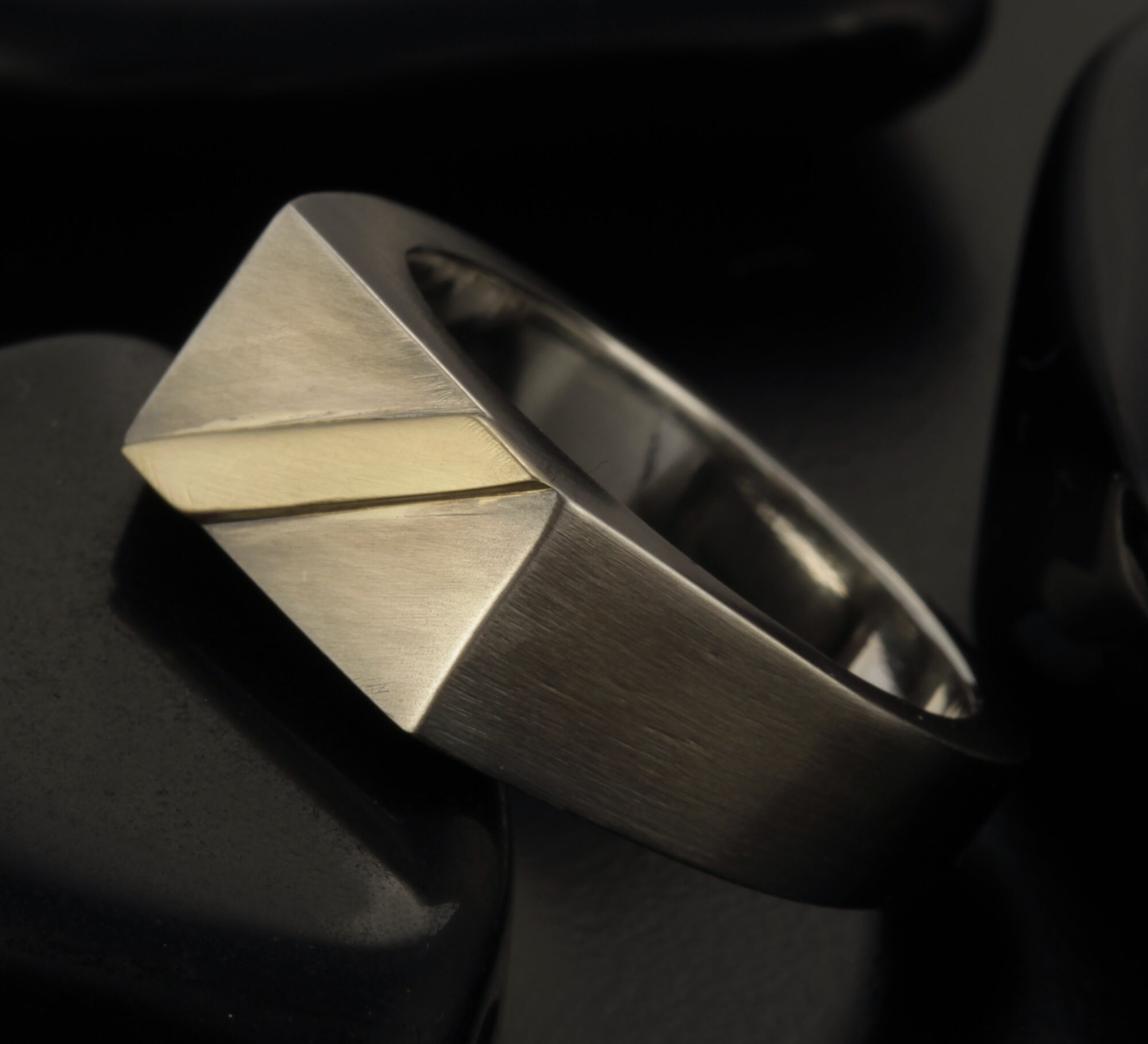 Unique Men Ring Silver & 14K Gold Ring Artisan Men Silver - Etsy