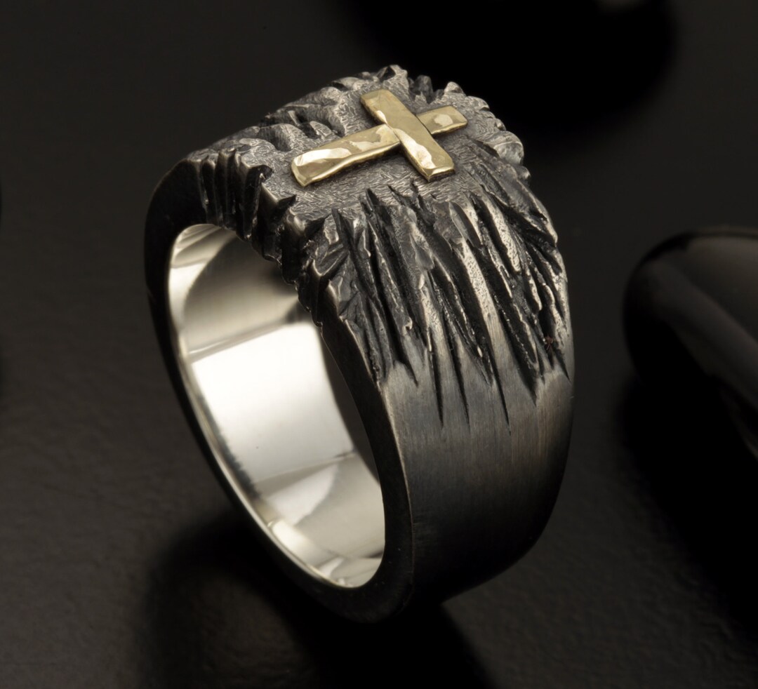 Unique Men Ring, 14K Solid Gold & Solid Sterling Silver, Men Signet ...