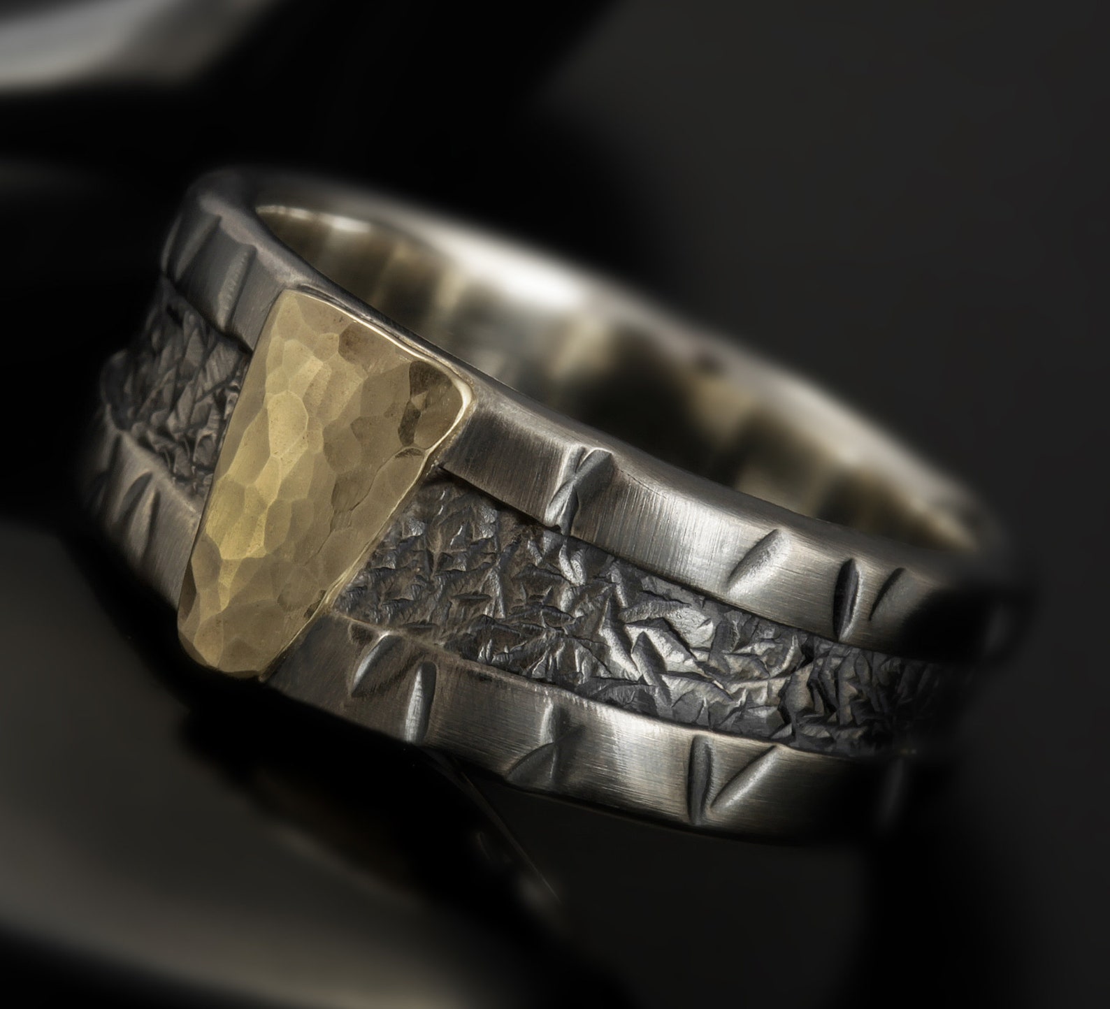 Mens Ring Silver and 14K Solid Gold Rustic Men Ring Boho - Etsy