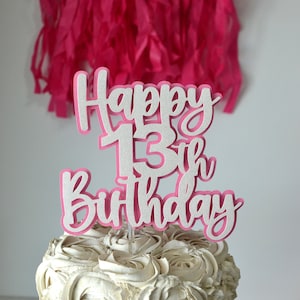Layered Happy 13th Birthday Cake Topper, Hello 13, 13th Birthday, Pink ...