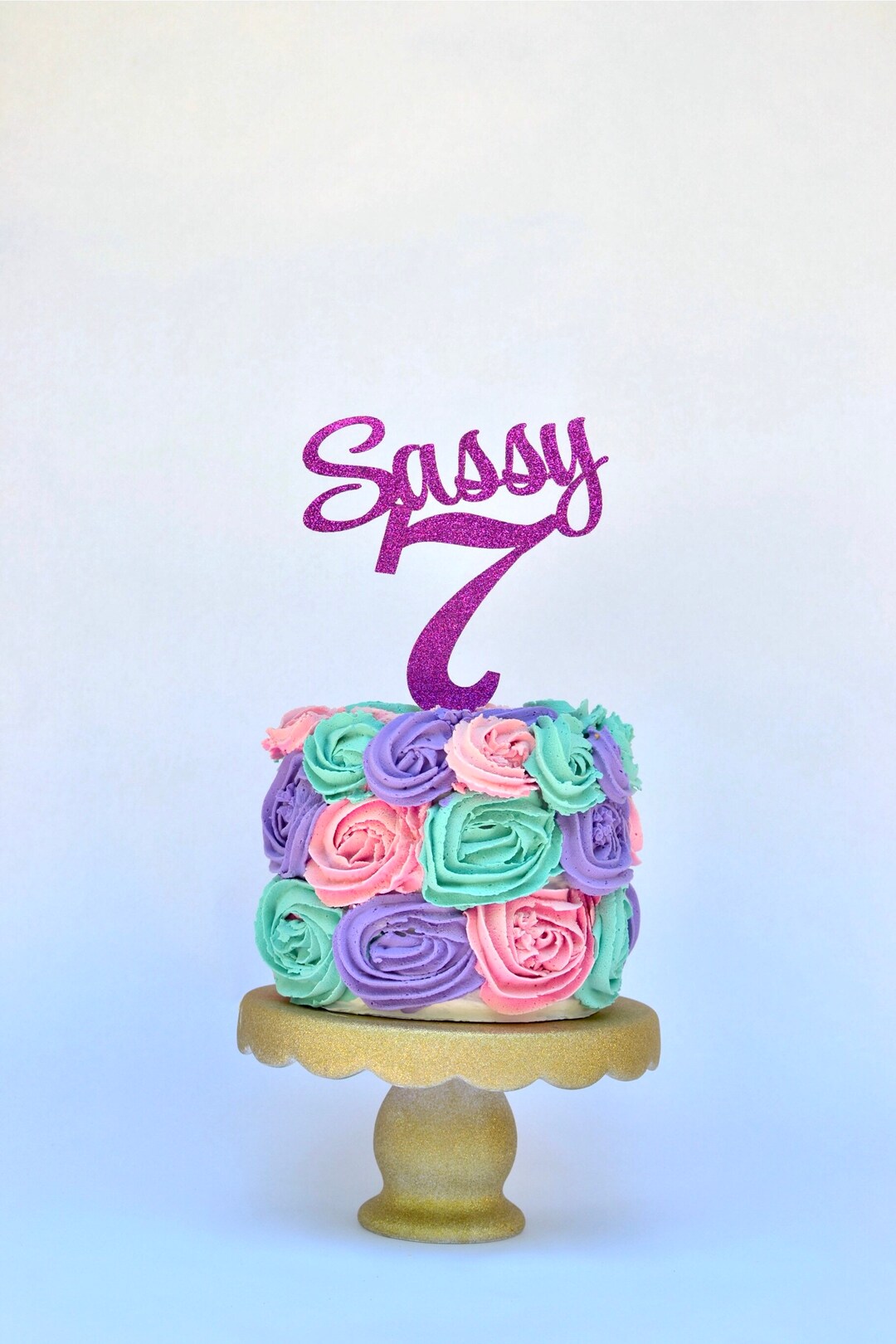 Sassy 7 Cake Topper, Happy 7th Birthday, Gold Cake Topper, Glitter ...