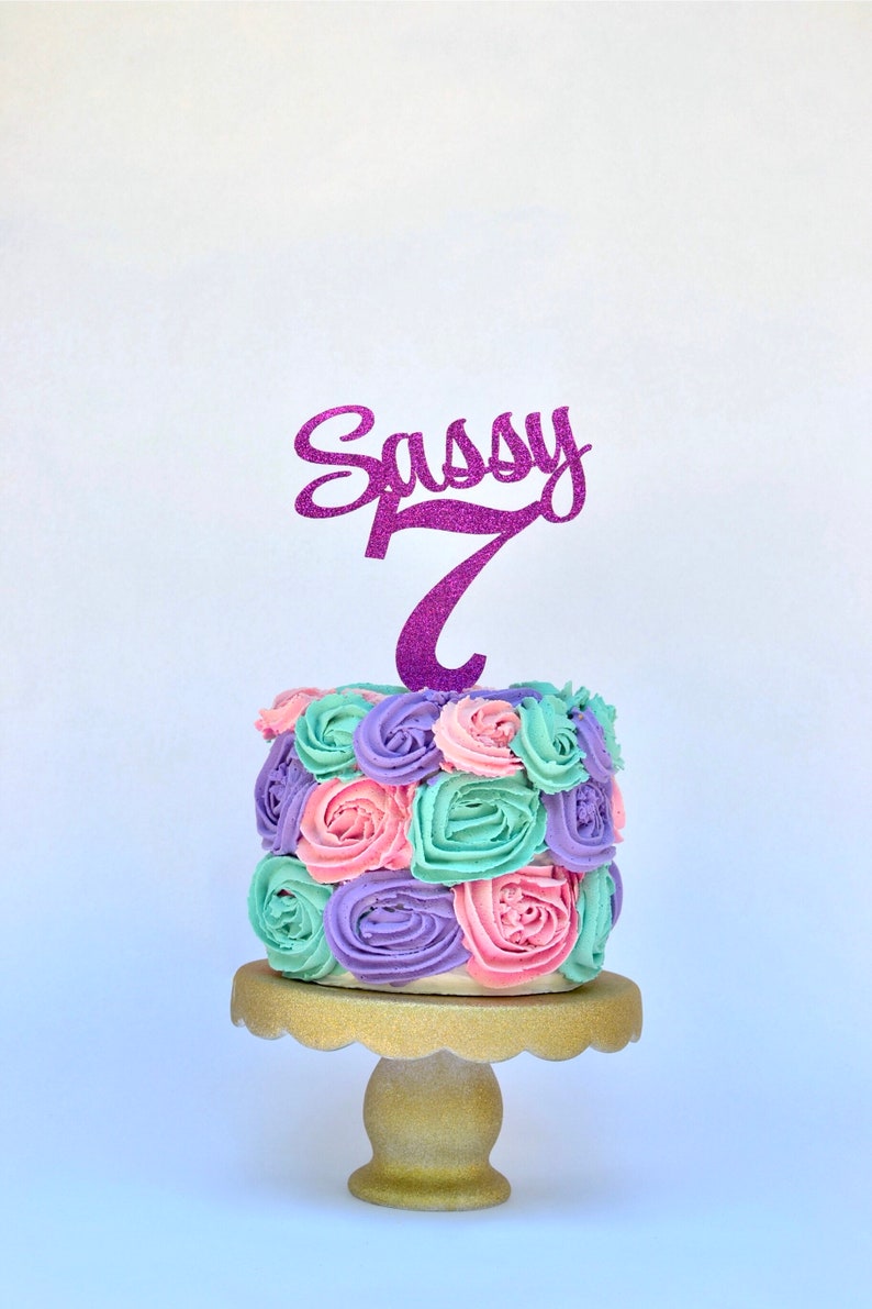 Sassy 7 Cake Topper, Happy 7th Birthday, Gold Cake Topper, Glitter ...