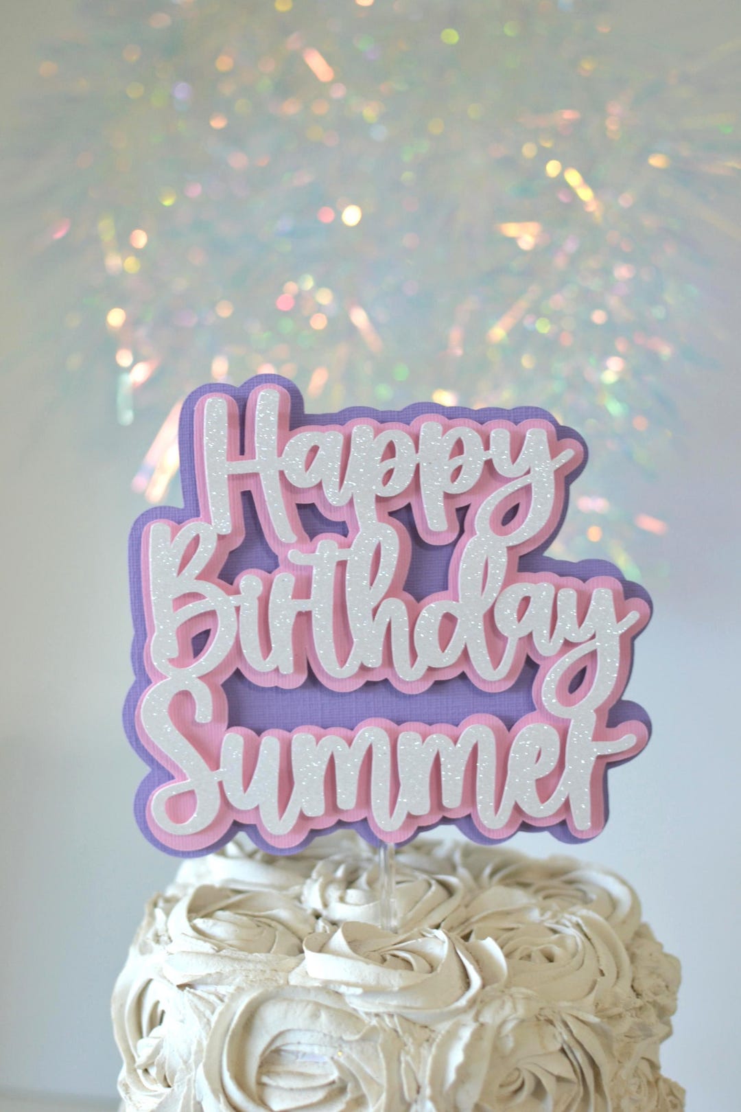 White, Light Pink, Light Purple Happy Birthday Name Cake Topper, - Etsy