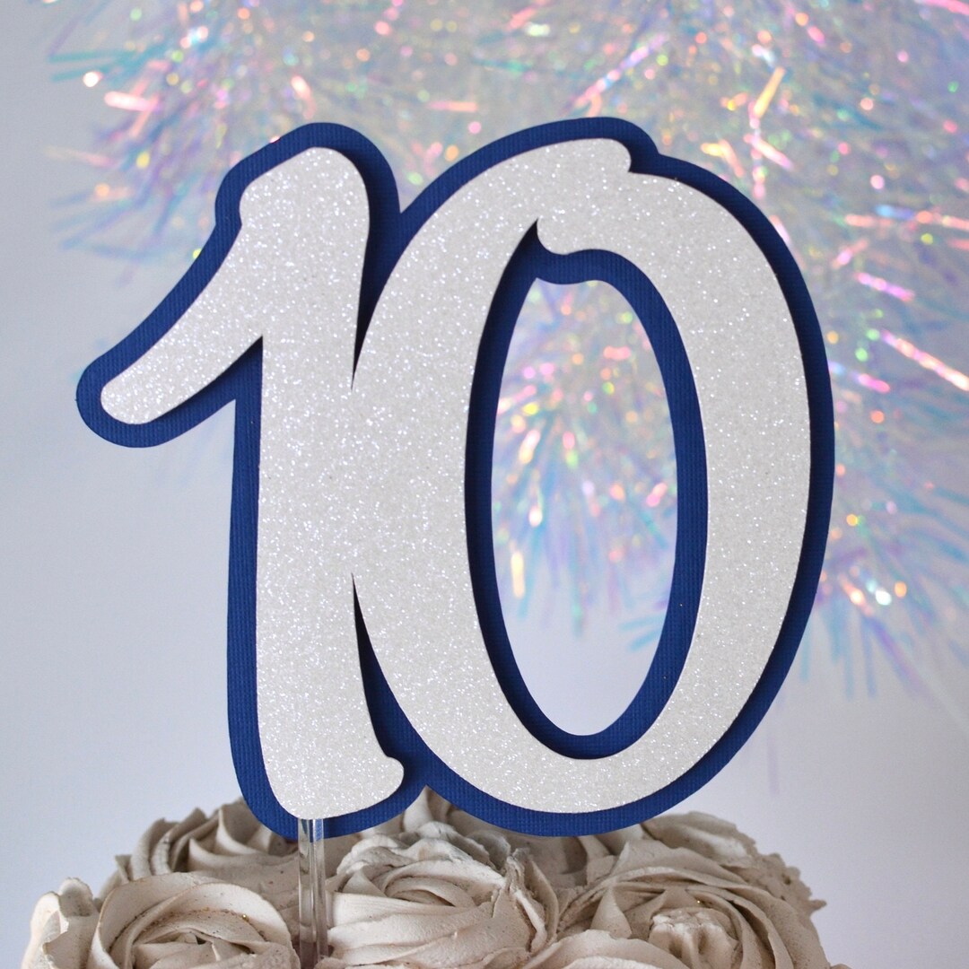 White and Blue 10, Ten Cake Topper, Double Digits, 10 Year Wedding ...