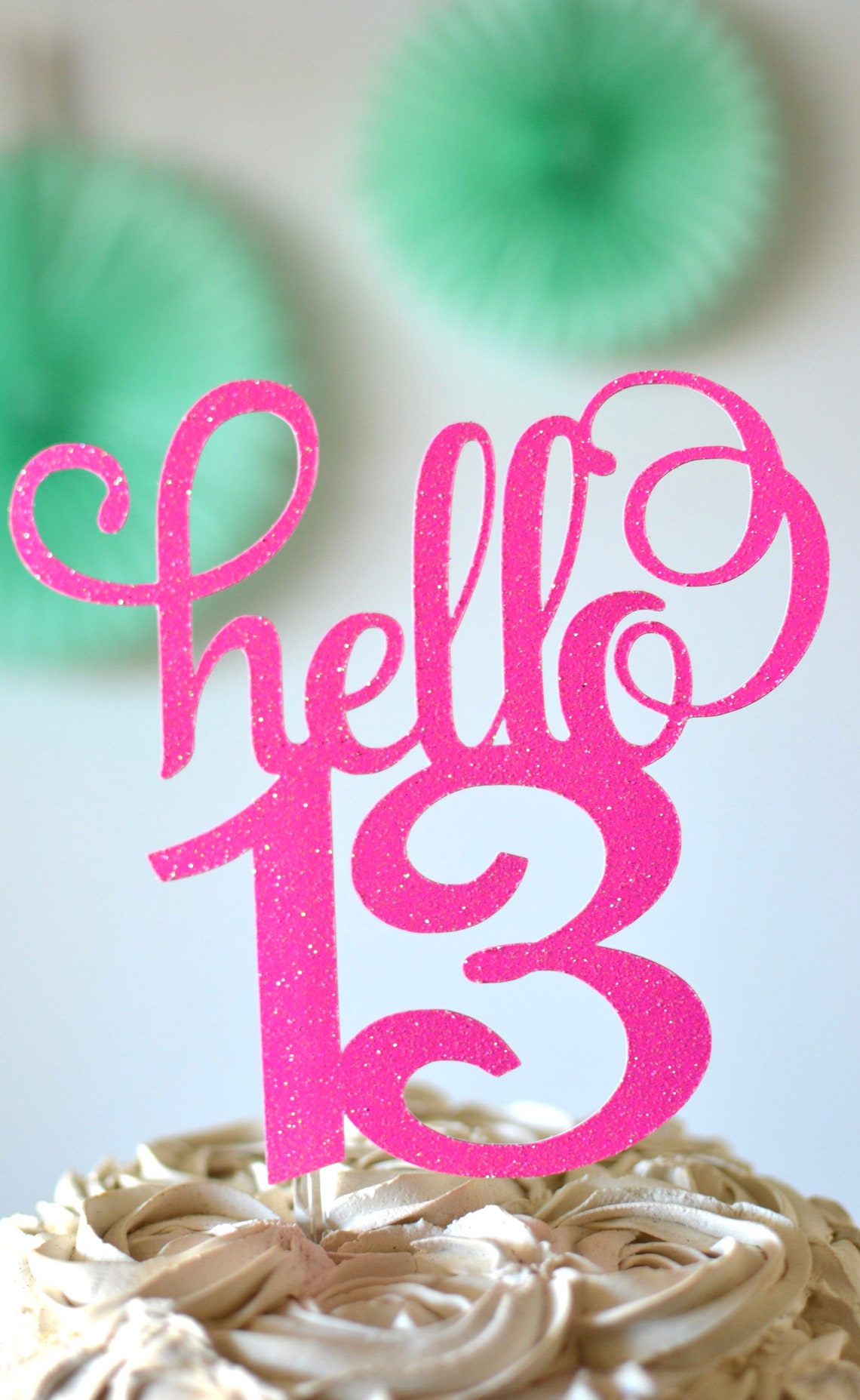 Glitter Hello 13 Birthday Age Cake Topper 13th Birthday | Etsy