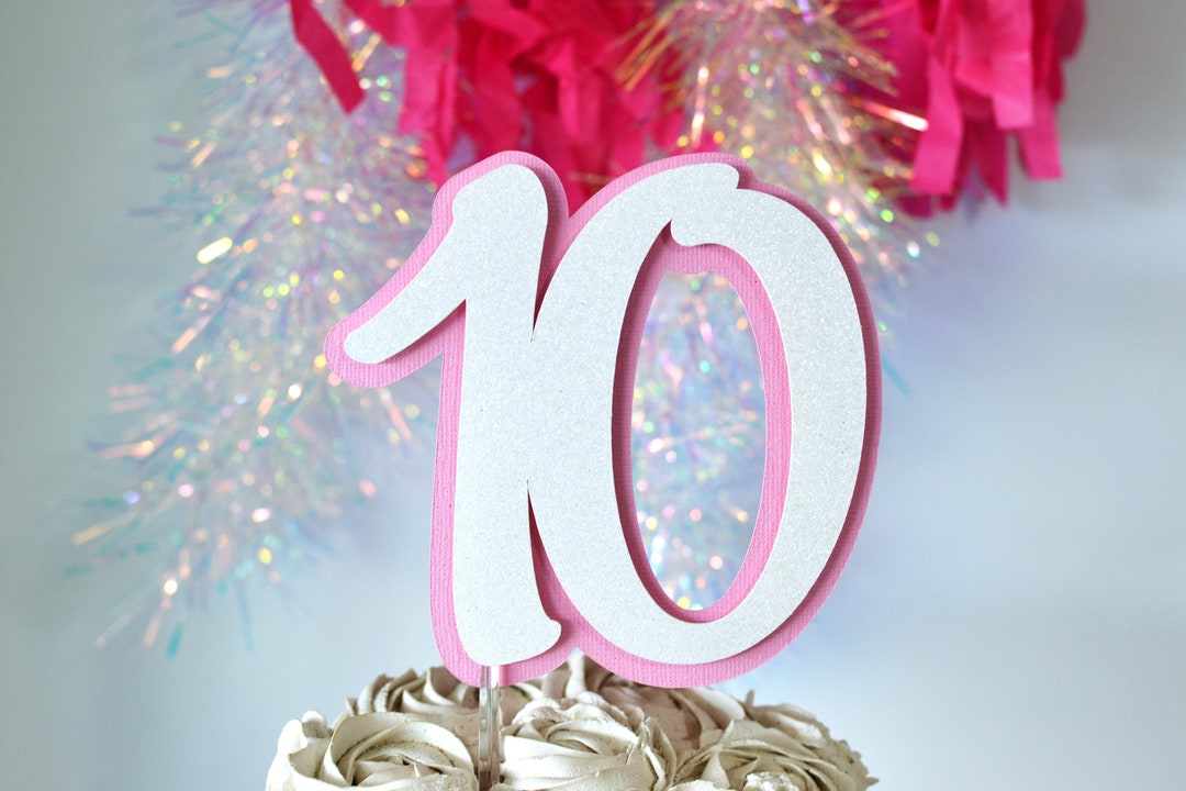 Light Pink & White 10, Ten Cake Topper, Double Digits, 10 Year Wedding ...