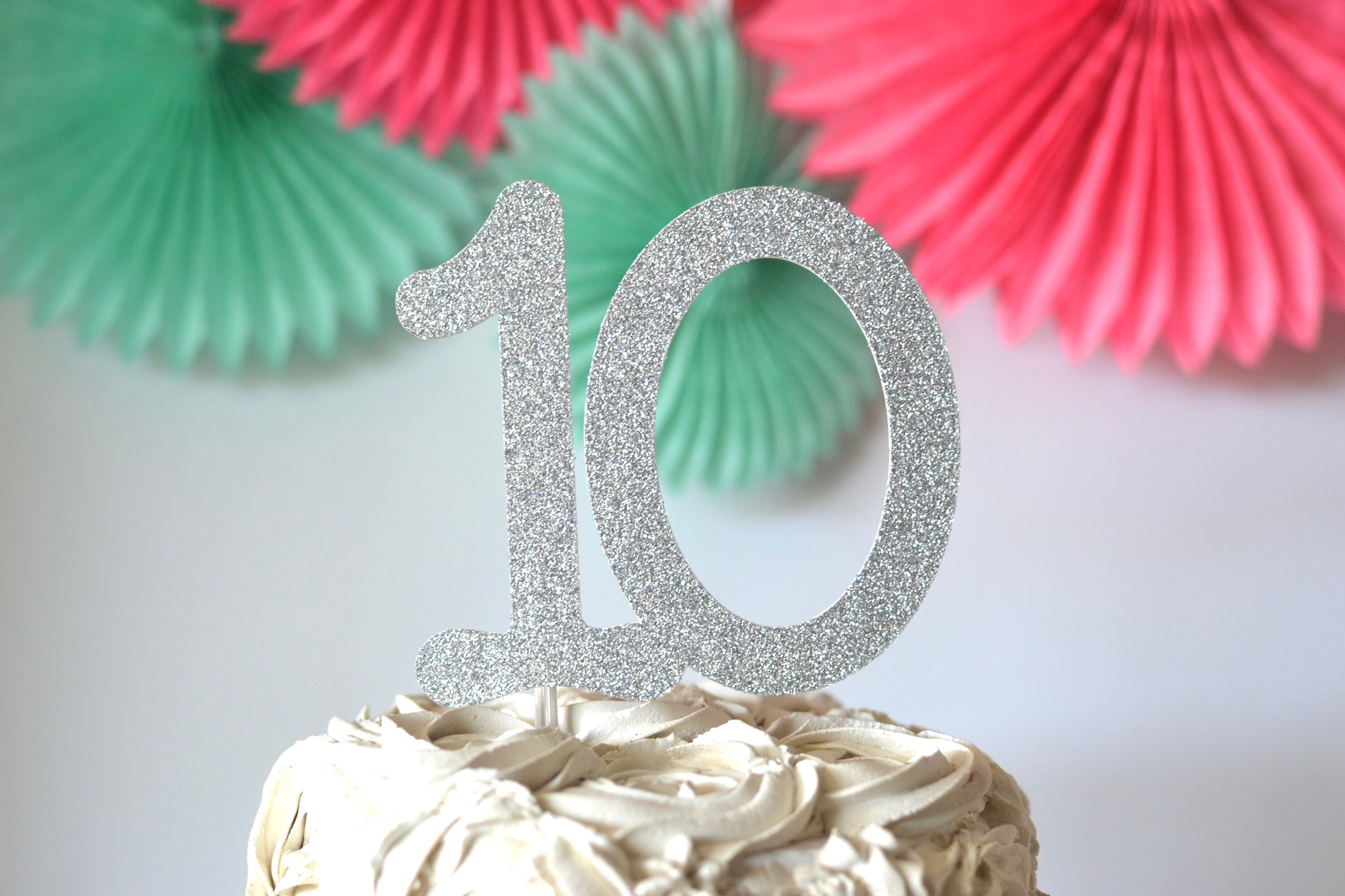 Glitter "10" Ten Cake Topper, 10th Birthday, 10 Year Wedding, Happy ...