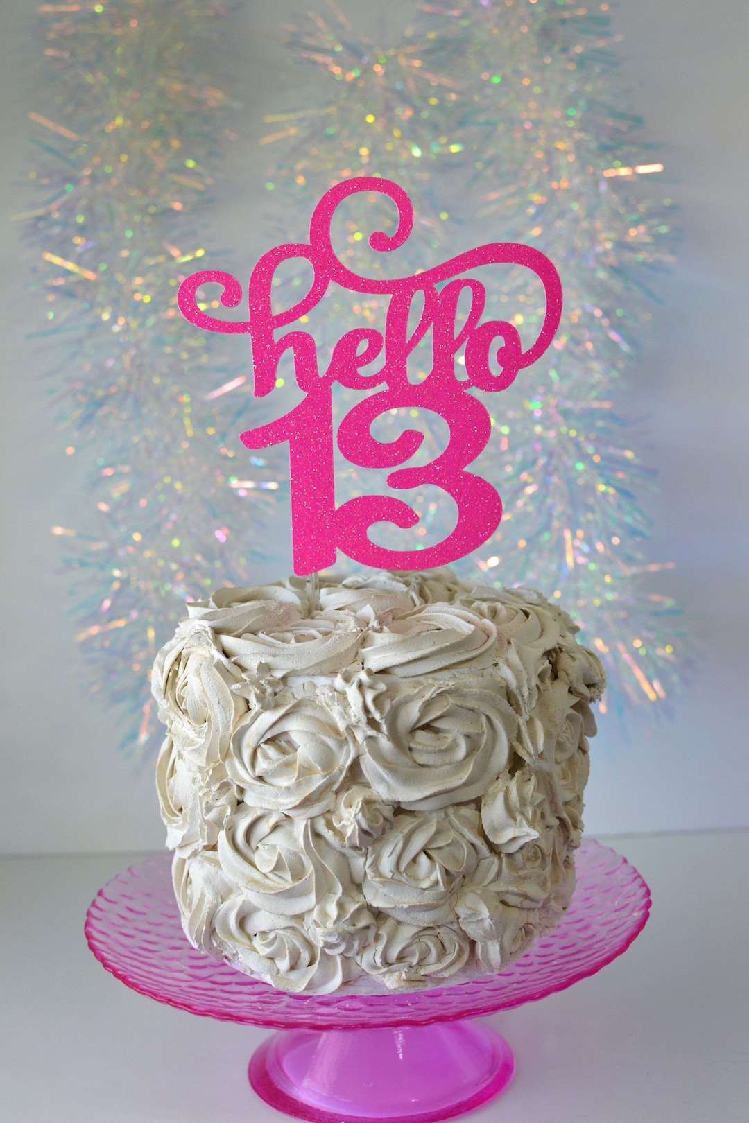 Glitter Hello 13 Birthday Age Cake Topper, 13th Birthday, Thirteen ...