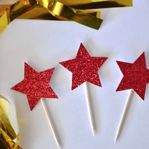 Glitter Twinkle Star Cupcake Toppers, Baby Shower Picks, Pink Star ...