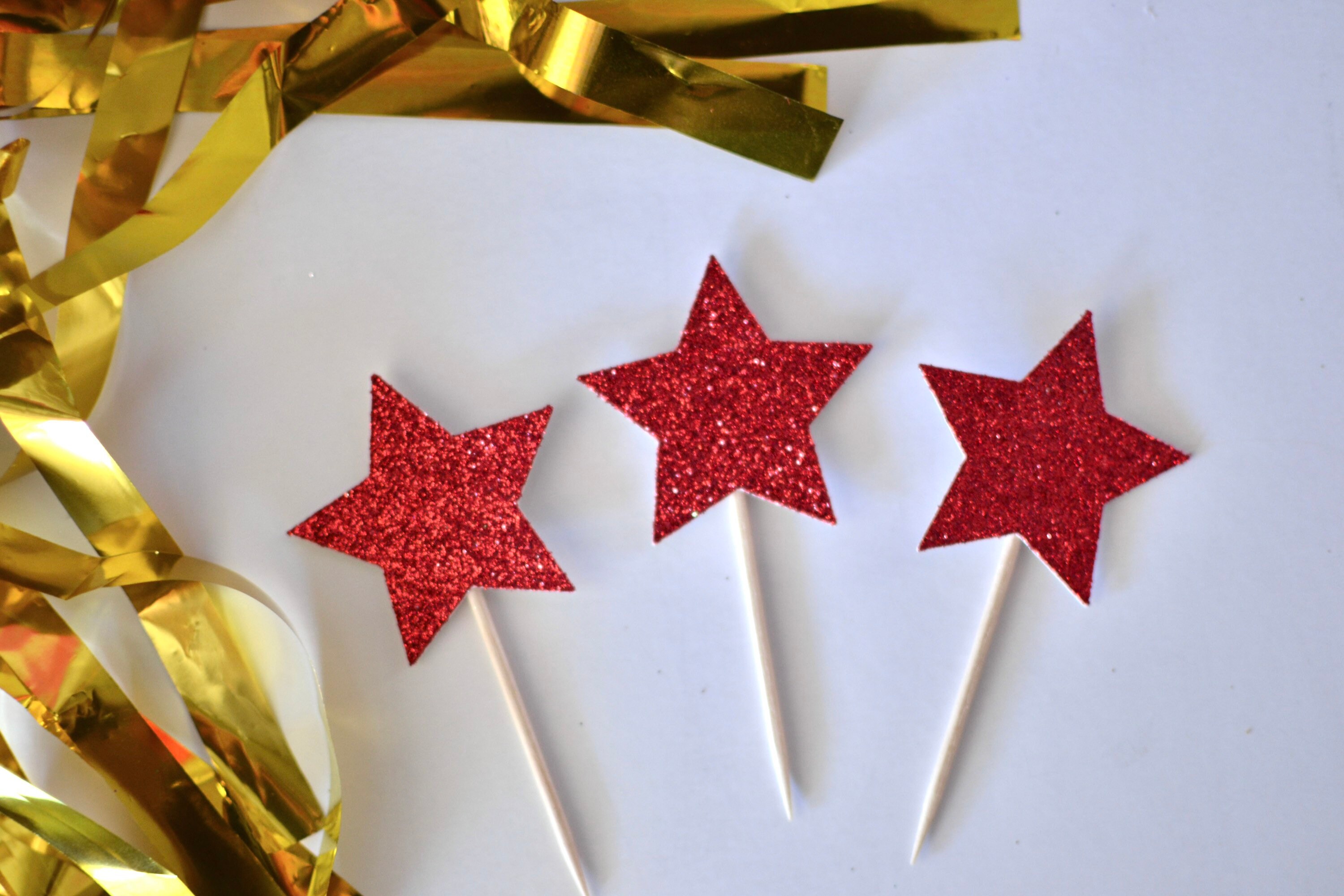 Glitter Twinkle Star Cupcake Toppers, Baby Shower Picks, Pink Star ...