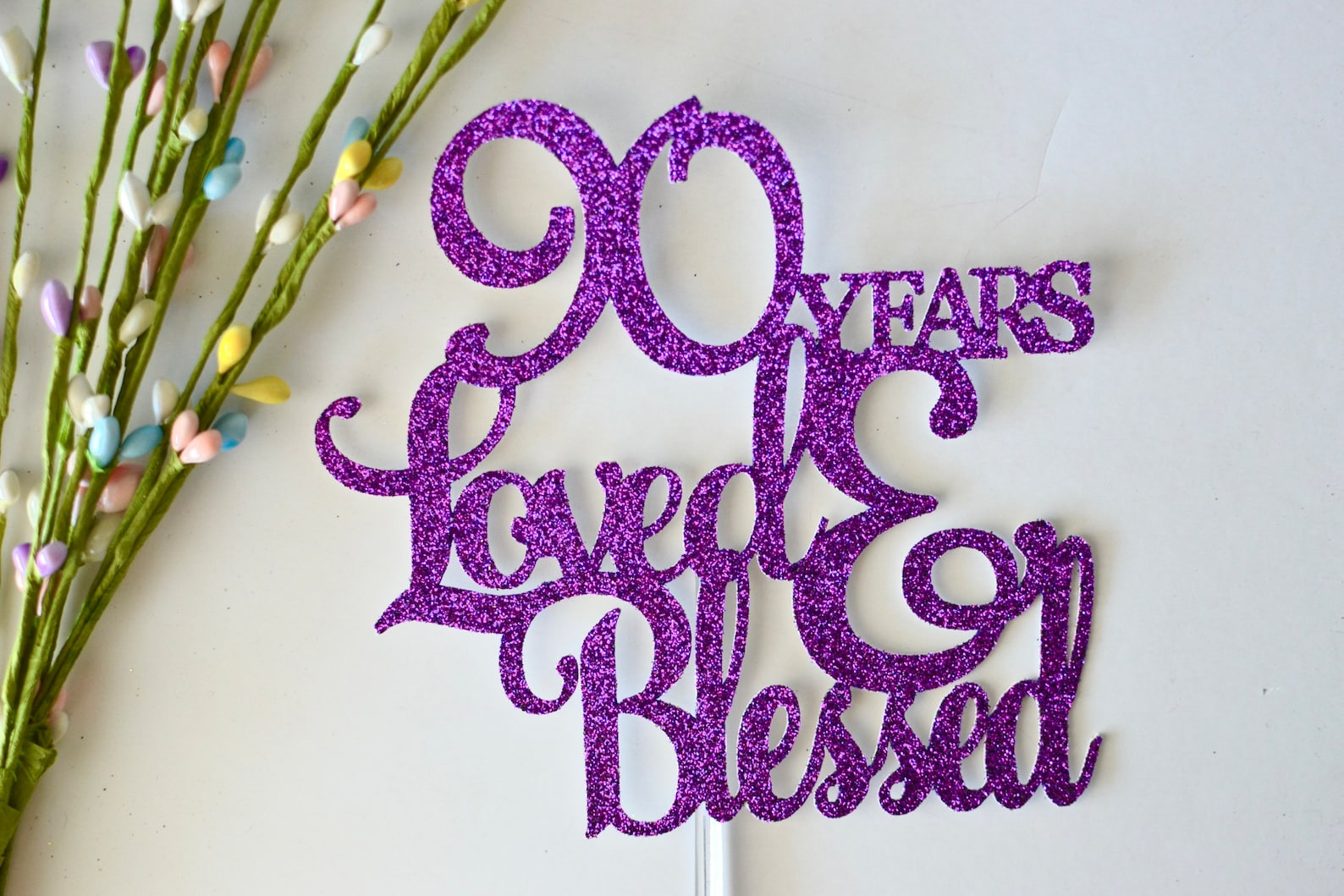 Glitter 90 Years Loved Cake Topper. Ninety Cake Topper. 90th - Etsy