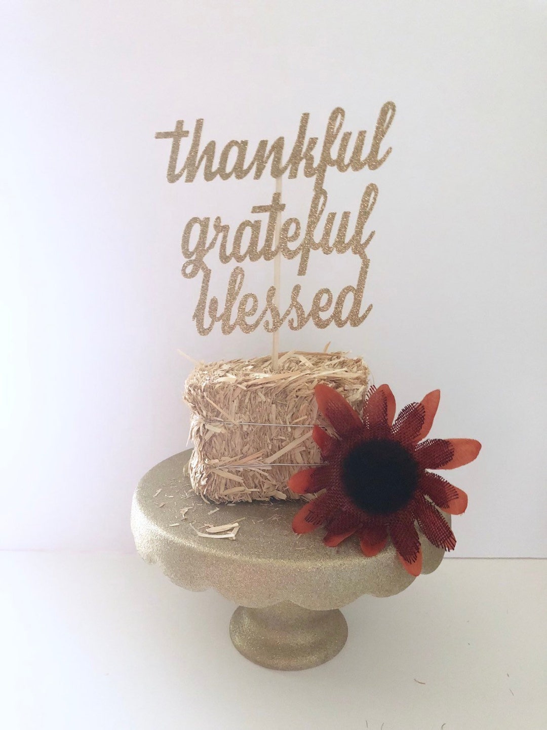 Glitter Thankful Grateful Blessed Cake Topper, Christmas Cake Topper ...