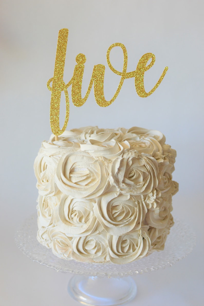 Five Cake Topper, 5th Birthday Topper, 5 Cake Topper, Glitter Five ...