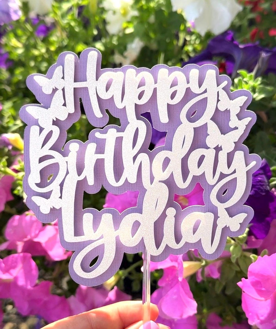 Layered White and Purple Butterfly Cake Topper Personalized With Name ...