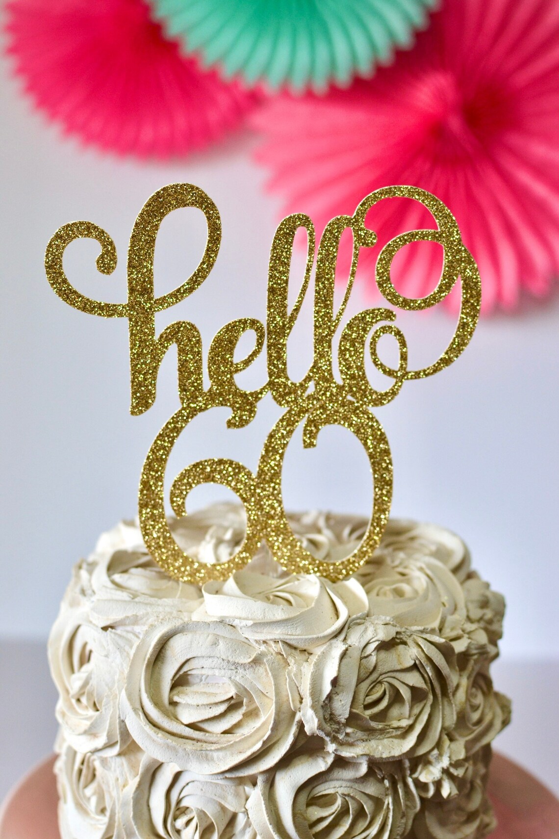 Glitter Hello 60 Cake Topper, 60th Birthday Cake, 60th Birthday Pick ...