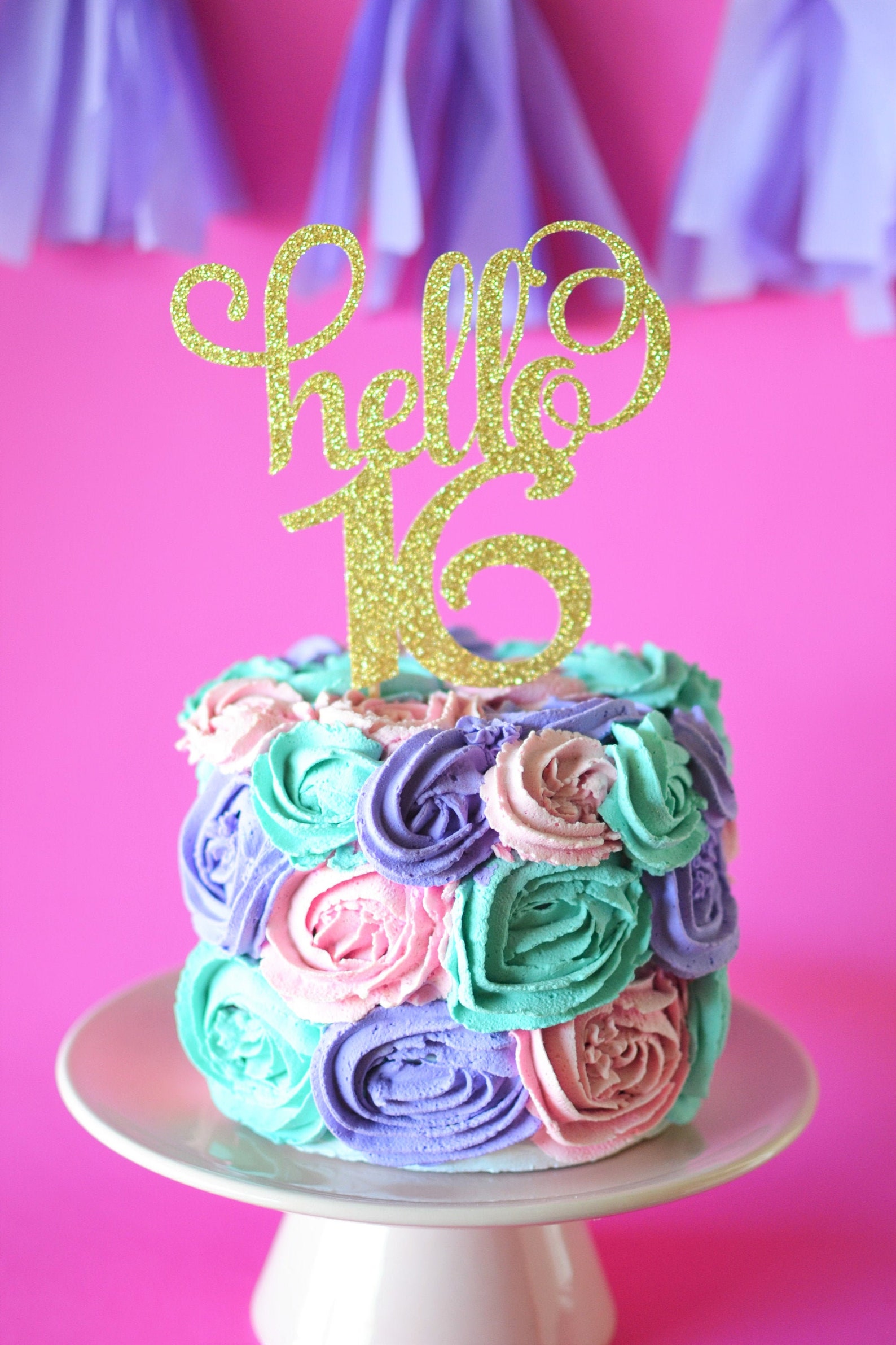 Glitter Hello 16 Topper, Sassy 16, 16th Birthday, Sixteen Birthday, 16 ...