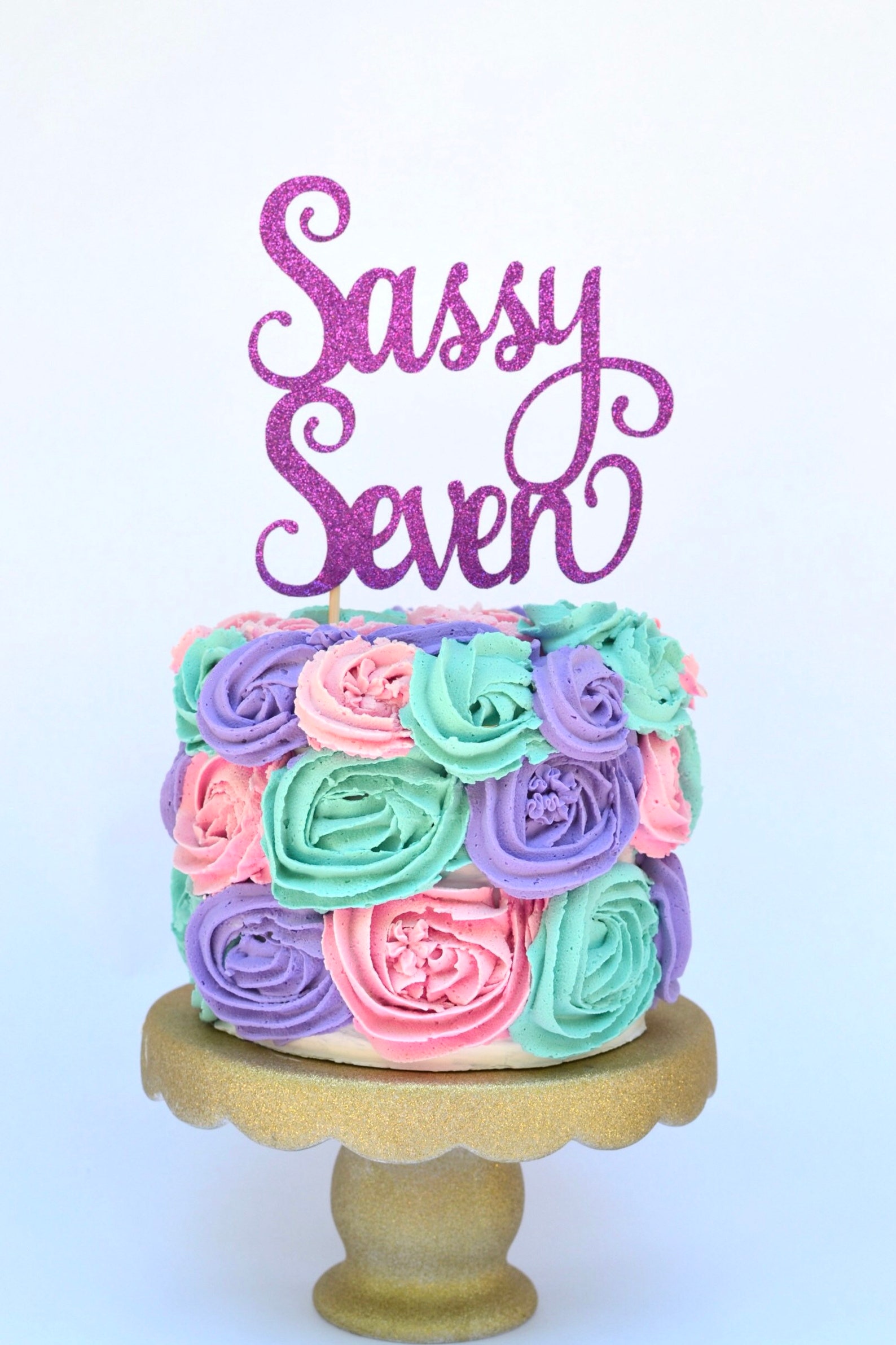 Seven Cake Topper Happy 7th Birthday Gold Cake Topper - Etsy