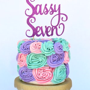 Seven Cake Topper, Happy 7th Birthday, Gold Cake Topper, Glitter Sassy ...