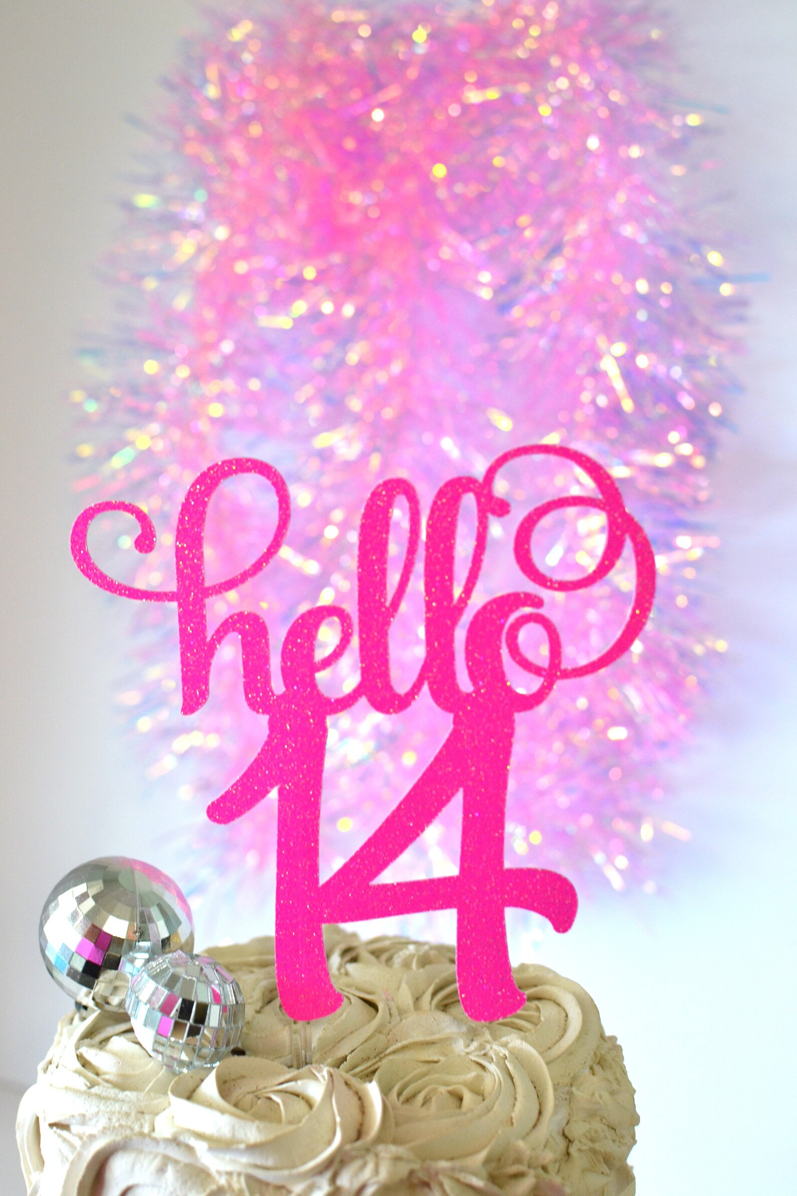 Glitter Hello 14 Birthday Age Cake Topper, 14th Birthday, Fourteen ...