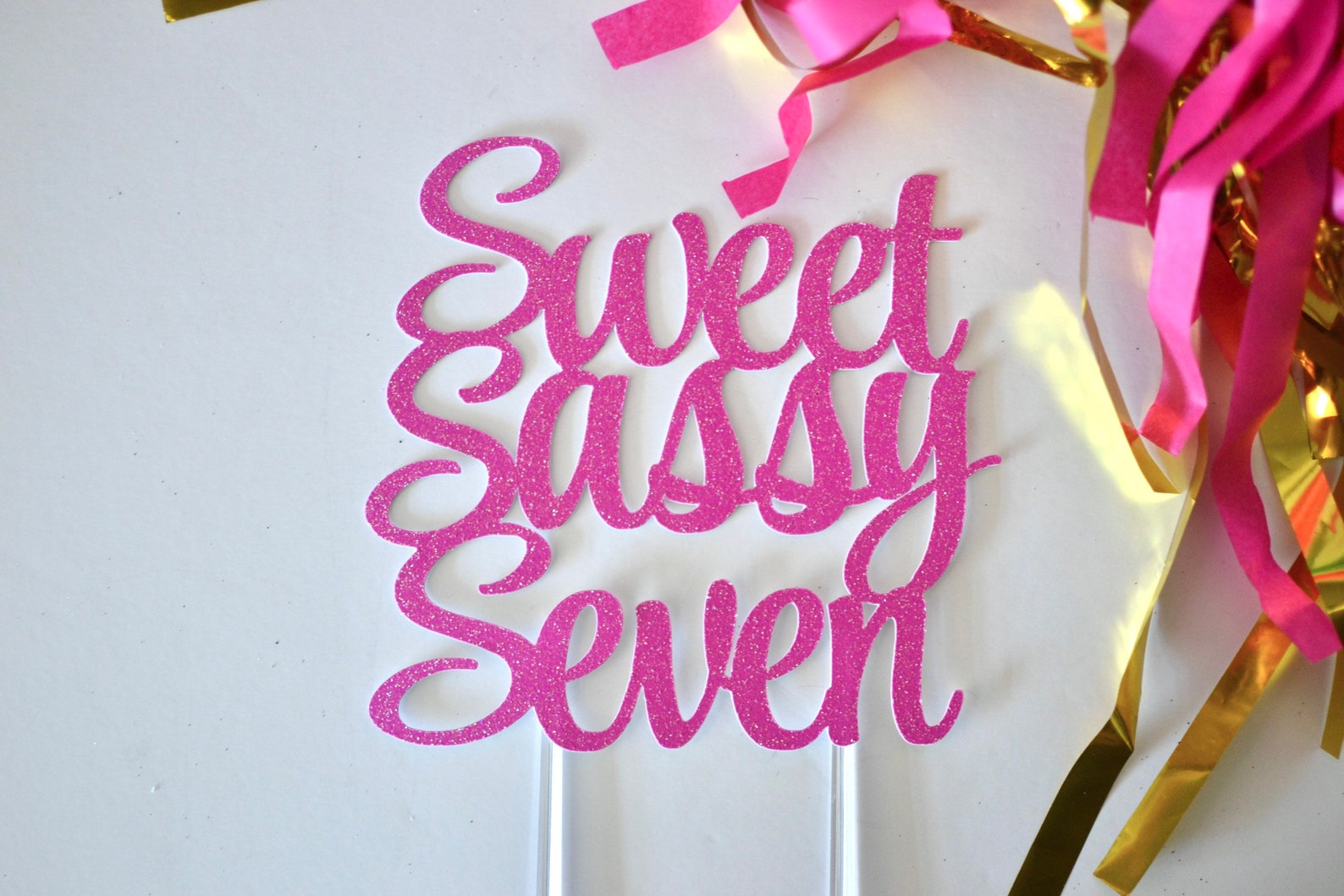 Seven Cake Topper, Happy 7th Birthday, Gold Topper, Glitter Sweet Sassy ...