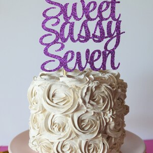 Seven Cake Topper, Happy 7th Birthday, Gold Topper, Glitter Sweet Sassy ...