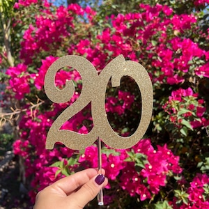 Glitter 20 Cake Topper, Big 20, Happy 20th Birthday, Glitter 20, Gold ...
