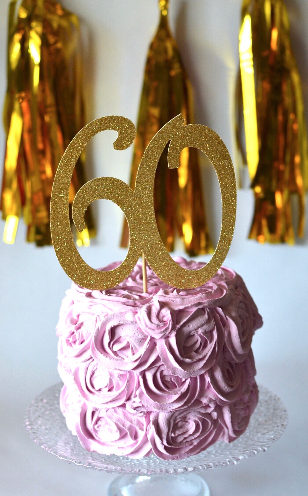 Glitter 60 Cake Topper, 60th Birthday Cake, 60 Years Loved Blessed ...