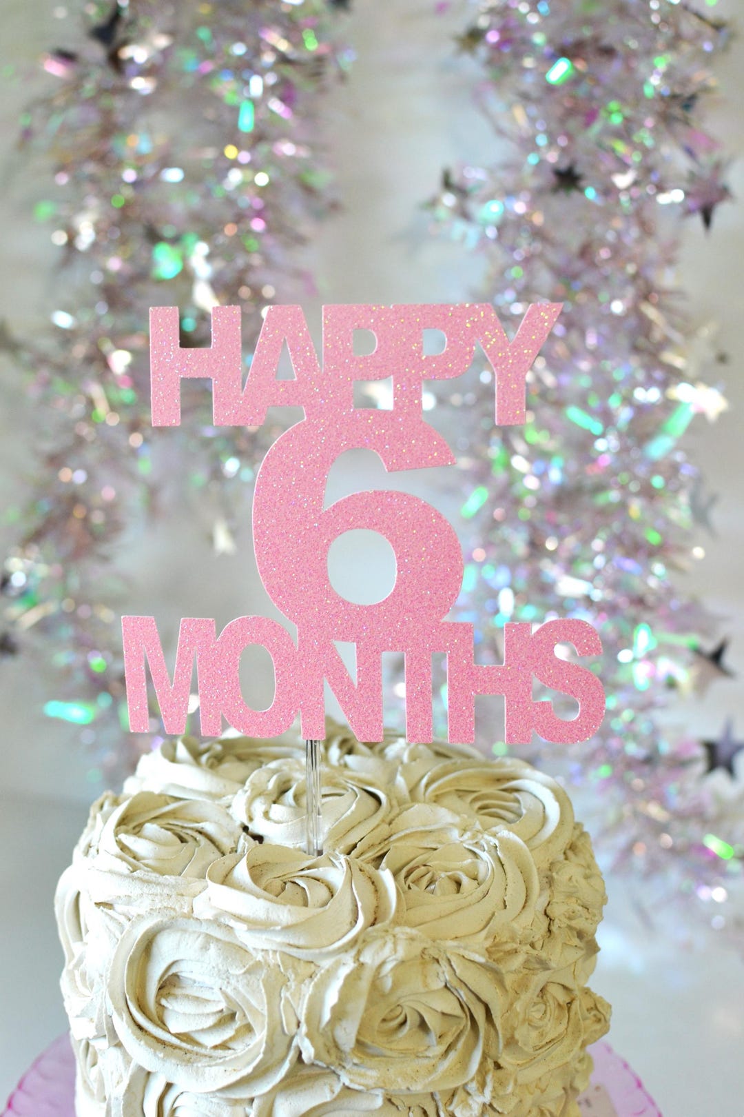 Happy 6 Months Cake Topper, 1/2 Birthday Glitter Cake Topper, Smash ...