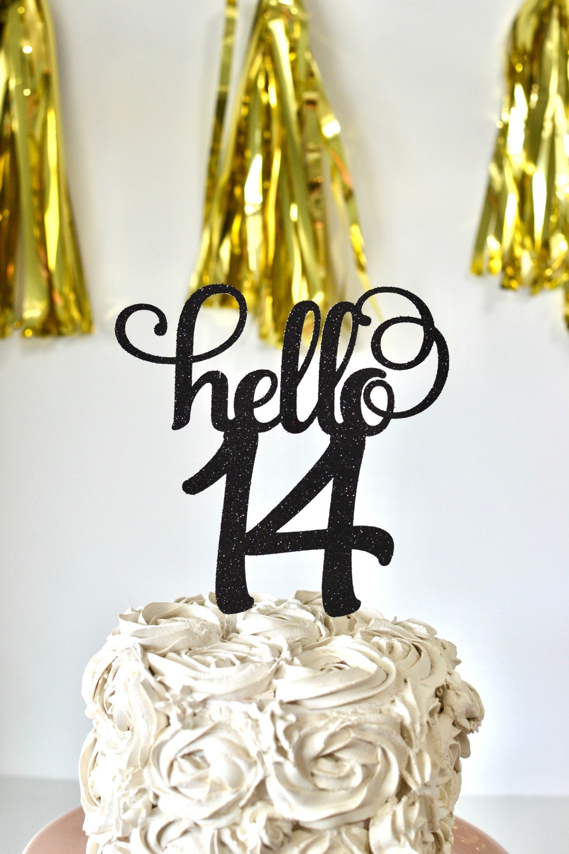 Glitter Hello 14 Birthday Age Cake Topper 14th Birthday - Etsy