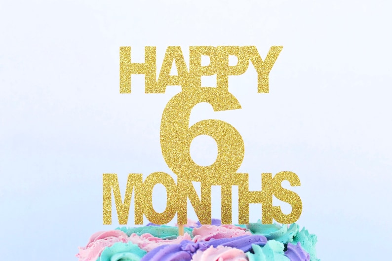 Happy 6 Months Cake Topper, 1/2 Birthday Glitter Cake Topper, Smash ...