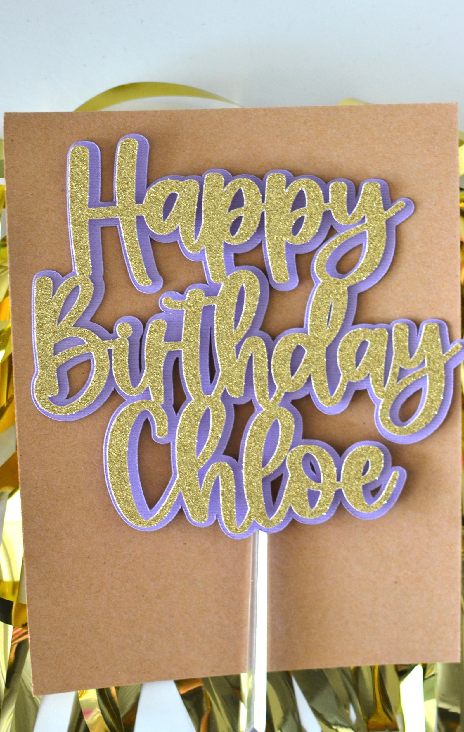 Gold and Light Purple Happy Birthday Name Cake Topper - Etsy