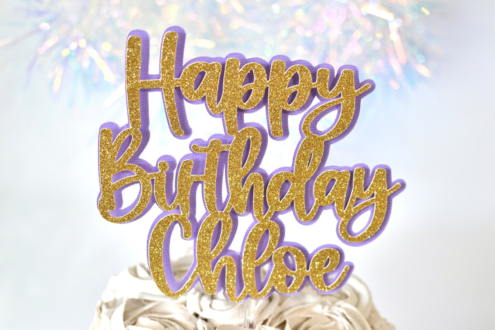 Gold and Light Purple Happy Birthday Name Cake Topper - Etsy