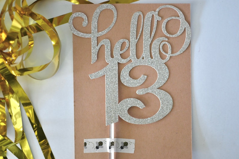 Glitter Hello 13 Birthday Age Cake Topper 13th Birthday - Etsy