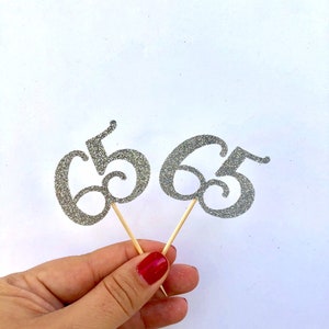Glitter 65 Cupcake Toppers, 65 Topper, 60th Birthday Cake, 65 Birthday ...