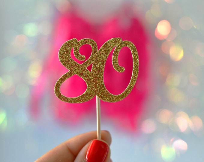 Glitter 80 Cupcake Toppers, 80 Topper, 80th Birthday Cake, 80 Birthday ...