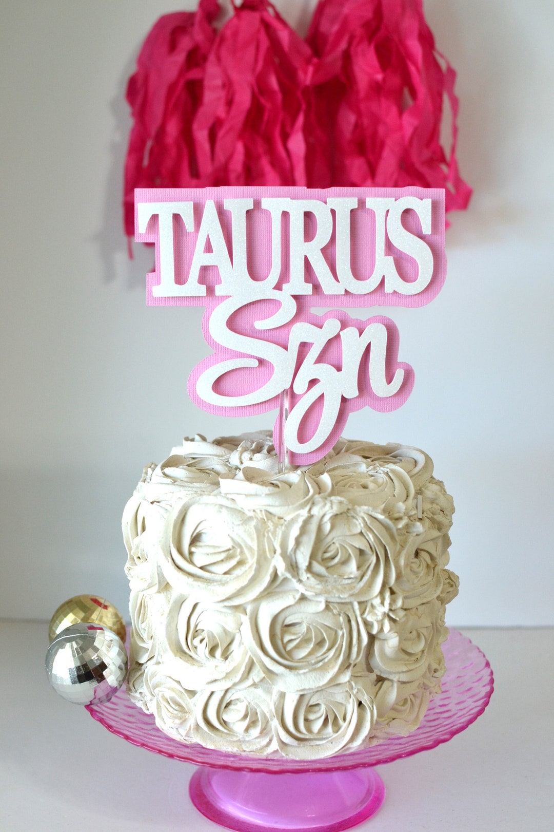 Taurus SZN Pink and White, Taurus Season Cake Topper, Cake Charm ...