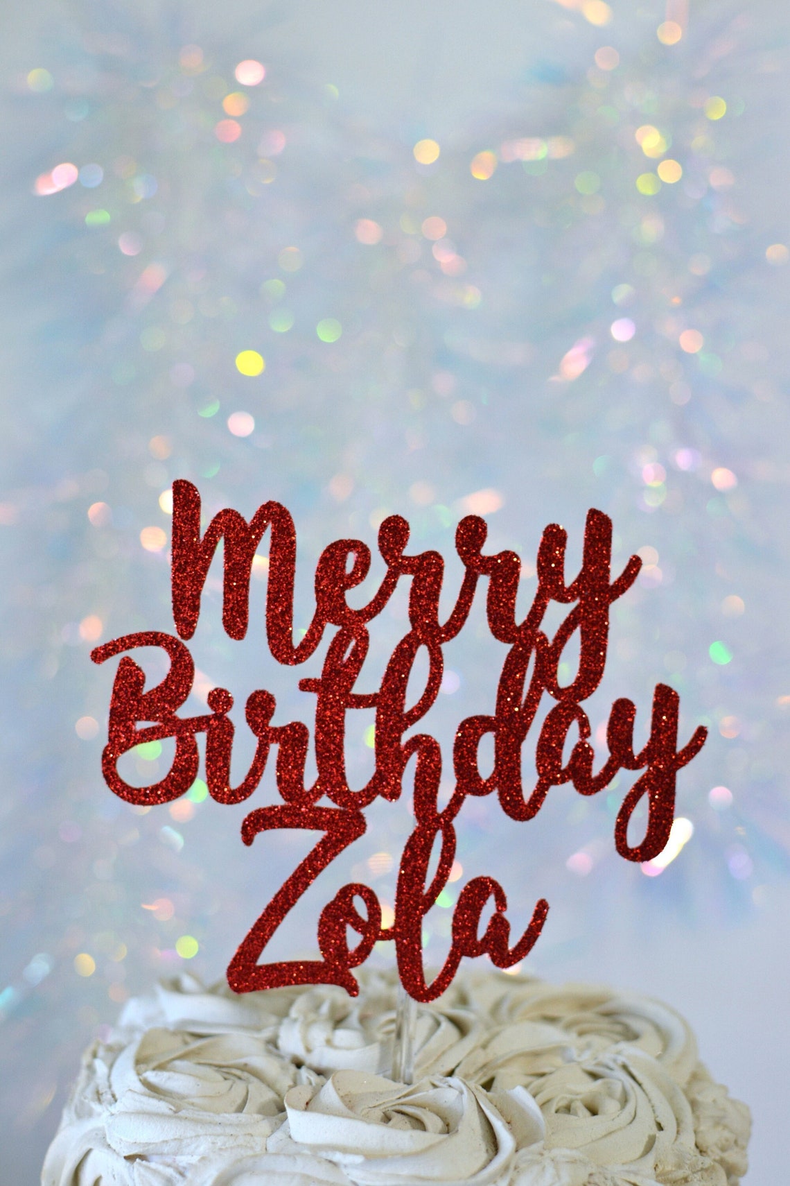 Merry Birthday Personalized Name Cake Topper, Christmas Birthday Cake ...