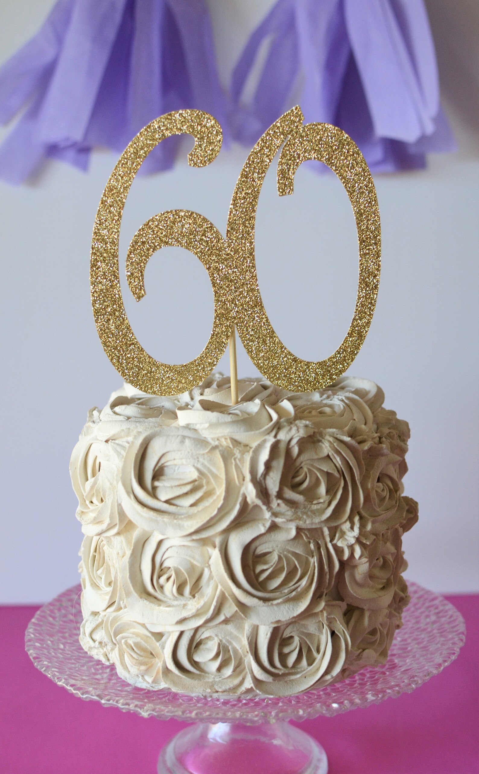 Glitter 60 Cake Topper, 60th Birthday Cake, 60 Years Loved Blessed ...