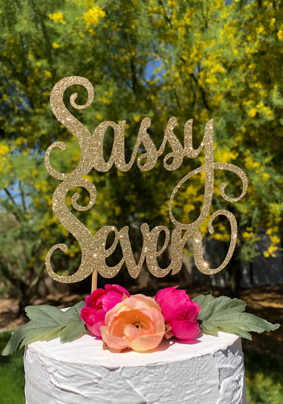 Seven Cake Topper, Happy 7th Birthday, Gold Cake Topper, Glitter Sassy ...