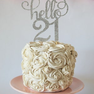 Glitter Hello 21, 21st Birthday Cake Topper, Twenty One, Gold Cake ...