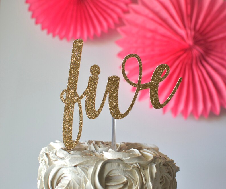 Five Cake Topper, 5th Birthday Topper, 5 Cake Topper, Glitter Five ...