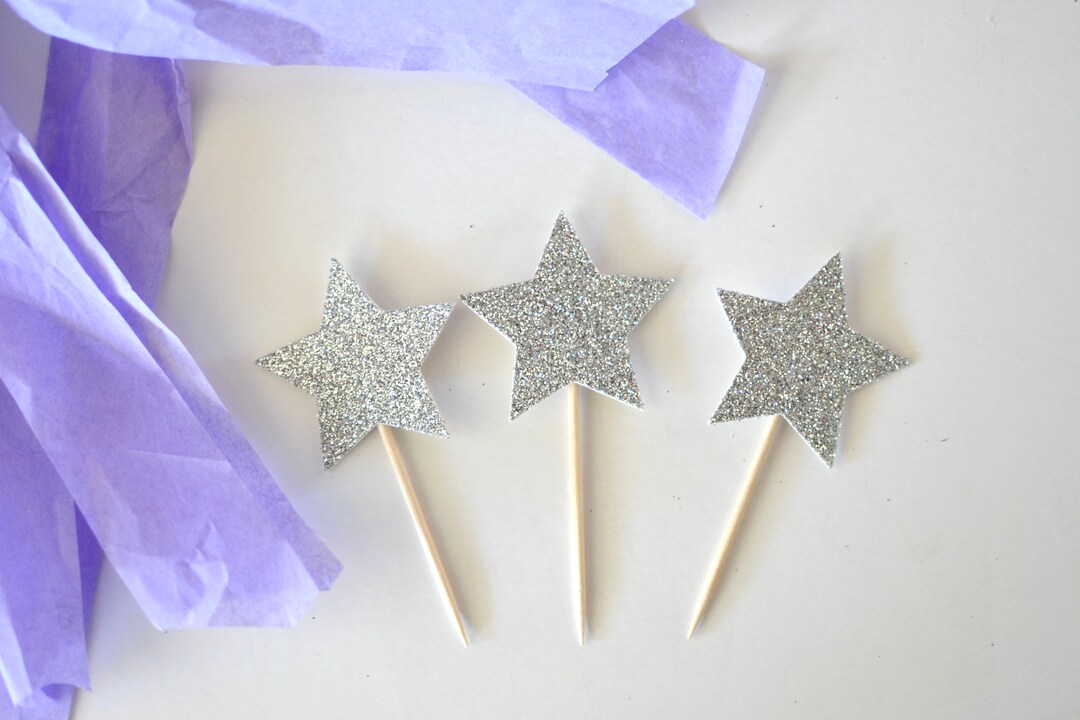 Glitter Twinkle Star Cupcake Toppers, Baby Shower Picks, Pink Star ...
