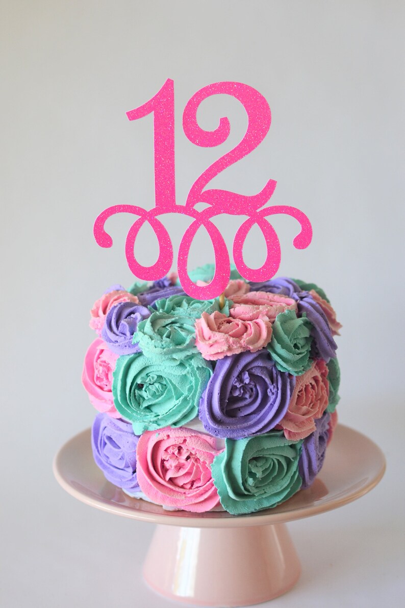 Glitter 12 Birthday Age Cake Topper, 12th Birthday, Twelve,12 Years ...