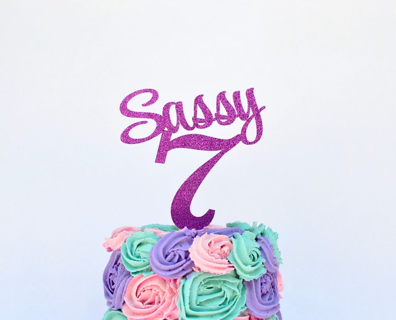 Sassy 7 Cake Topper, Happy 7th Birthday, Gold Cake Topper, Glitter ...