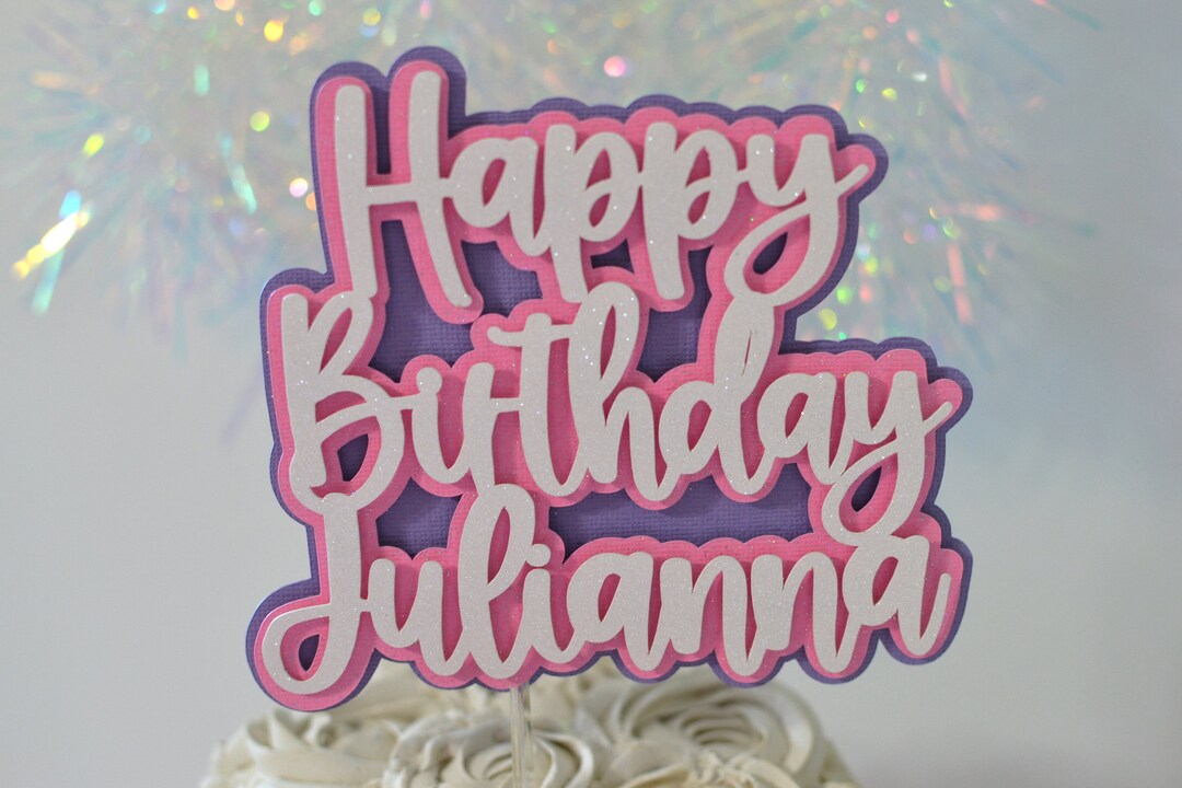 White, Light Pink, Light Purple Happy Birthday Name Cake Topper, - Etsy